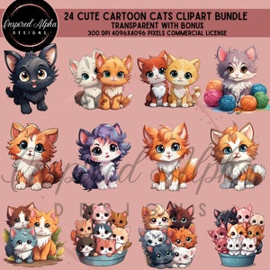 Cute Chibi Cartoon Cat Clipart Bundle | 24 Original Designs | High-res ...