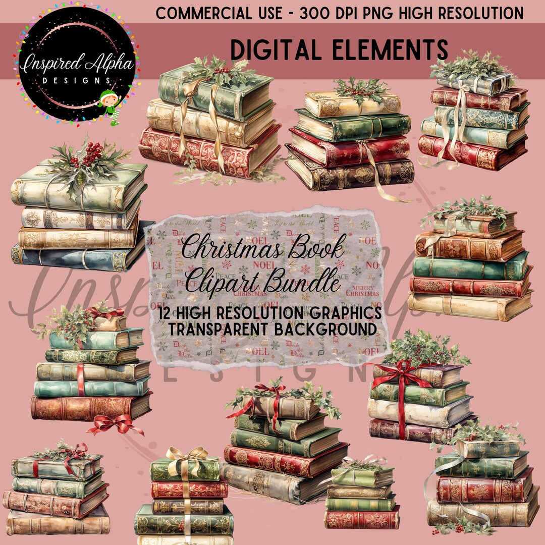 Watercolor Clipart Bundle of 12 Christmas Vintage Books - High ...
