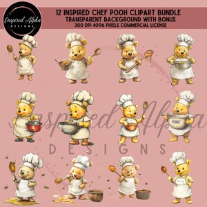 Classic Winnie the Pooh Inspired Chef Clipart Bundle | 12 Cooking ...