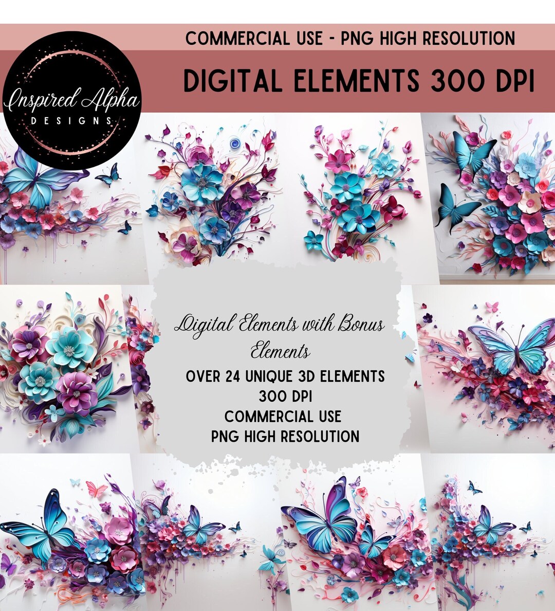 Create Stunning 3D Paper Flowers - Printable Digital Elements Bundle ...