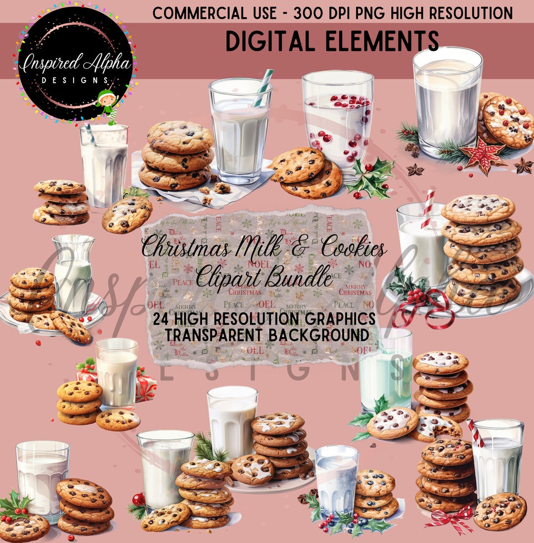 Watercolor Christmas Milk & Cookies Clipart Bundle - 24 Unique Designs ...