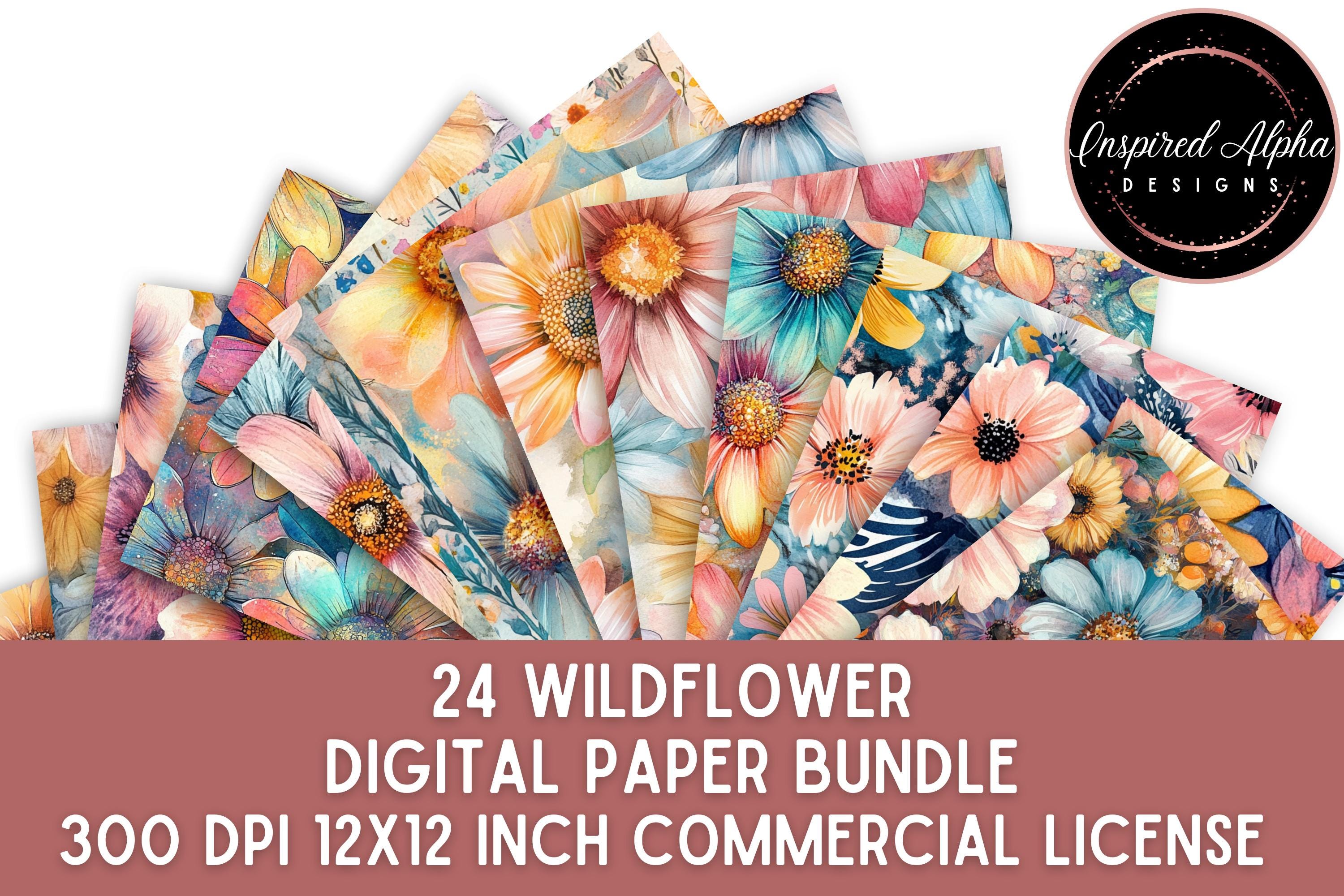 Watercolor Wildflower Digital Paper: Seamless Floral PNG Bundle ...