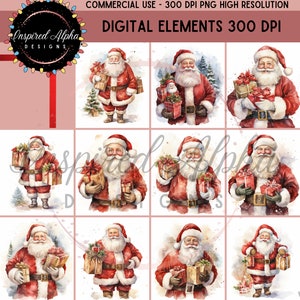 65 Watercolor Santa Claus Clipart Bundle: High-res Pngs, Commercial Use ...