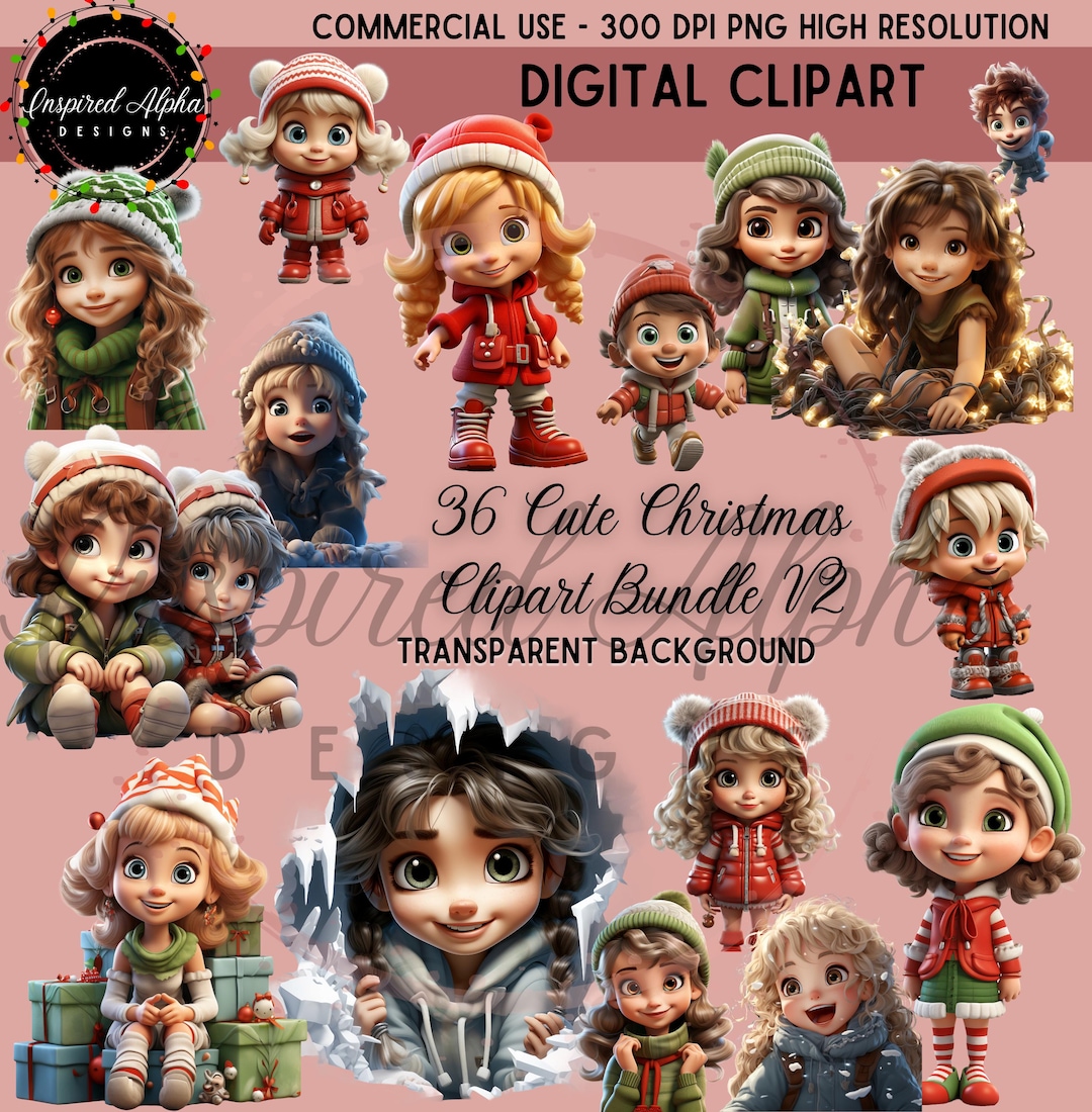 Cute Christmas Elves Clipart Bundle, 36 Adorable Elf Designs ...
