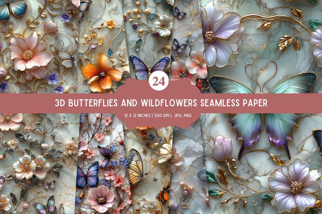 Butterfly Wildflower Digital Paper: 3D Seamless Designs (JPG & PNG) - Etsy