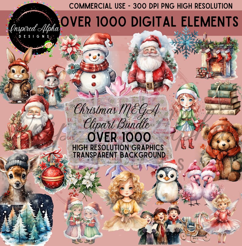 1000 Watercolor Christmas Clipart Mega Bundle: Santa - Etsy