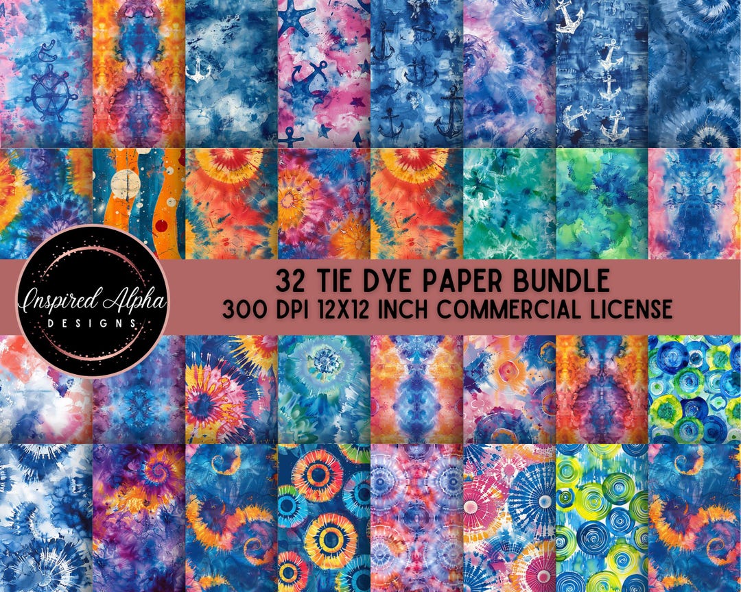 Seamless Tie Dye Digital Paper Bundle | 32 Bright Designs | Nautical ...