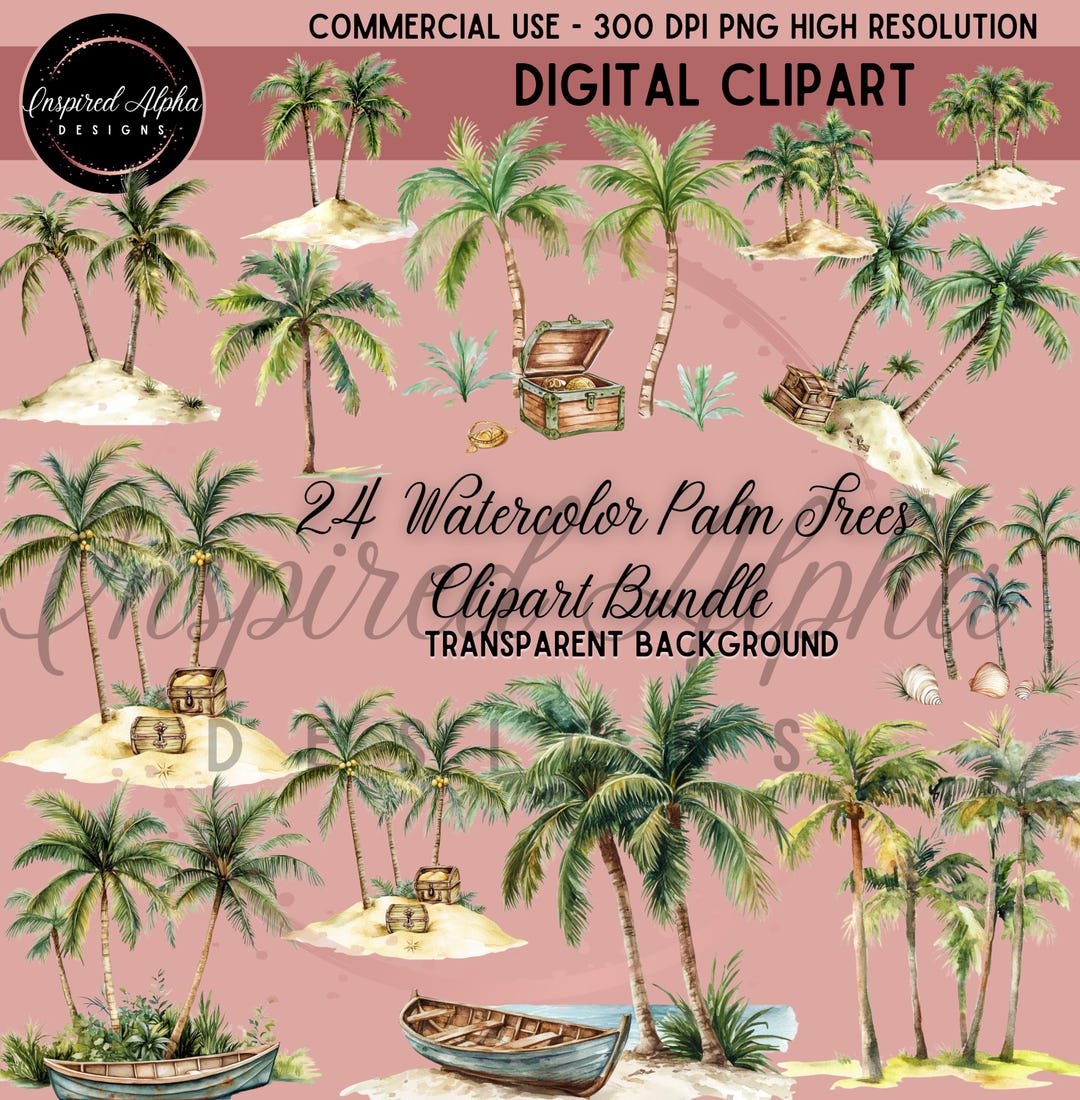 Watercolor Palm Trees Clipart Bundle | 24 Tropical Designs | High ...