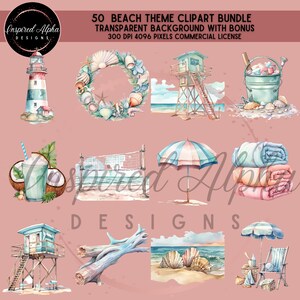 Beach Clipart Bundle | 50 Summer Elements | Watercolor Style | Boho ...