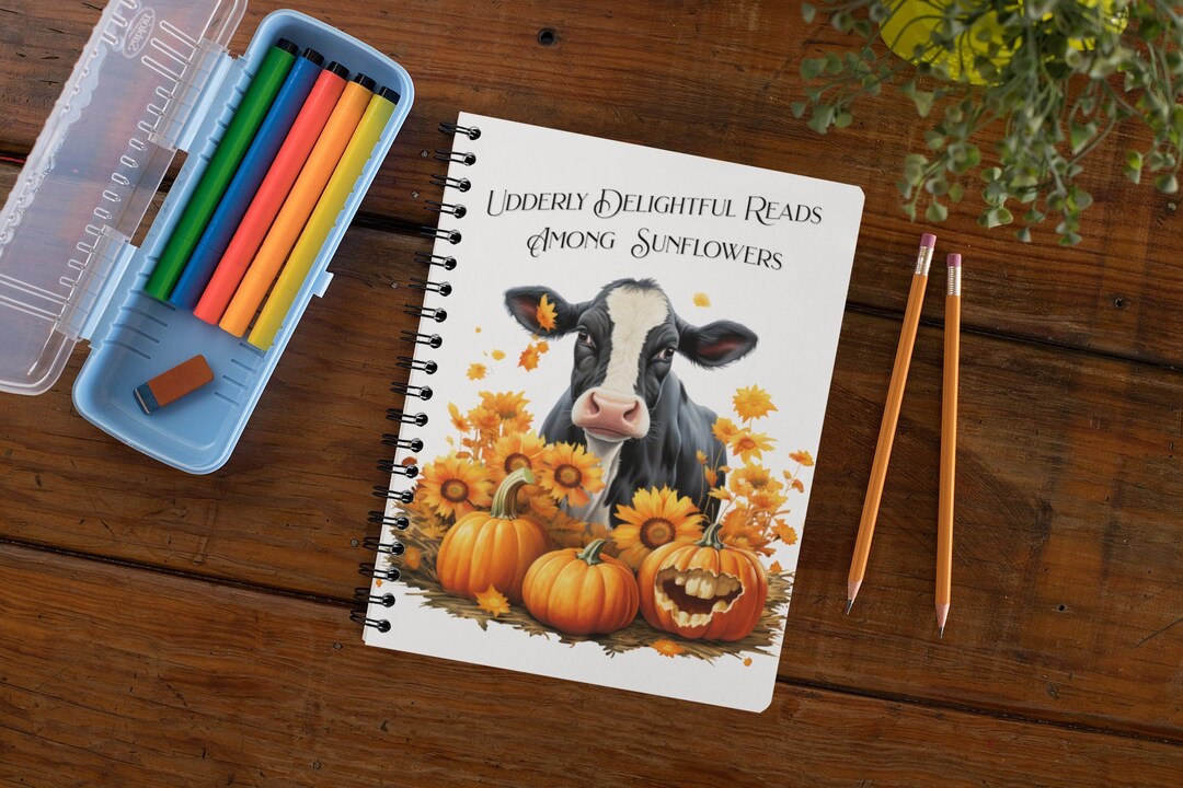 Udderly Delightful Reads: Cow Lover's Spiral Notebook With a Sunflower ...