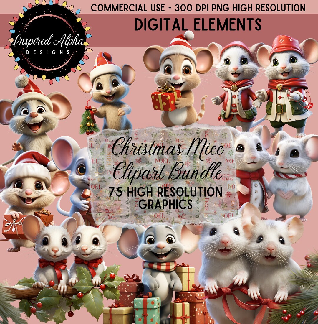 Christmas Mice Clipart Bundle - Over 75 Pngs, High-quality, Original ...