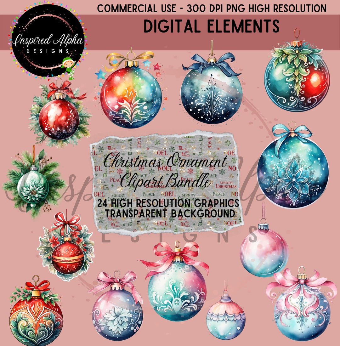 Watercolor Christmas Ornament Clipart Bundle - 24 Unique Designs, High ...
