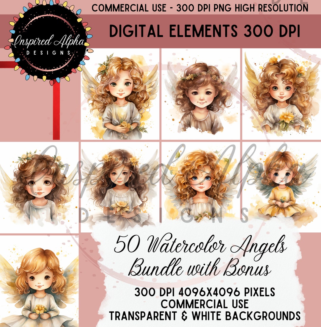 Christmas Angel Clipart: 50 Watercolor PNG Designs (commercial Use) - Etsy