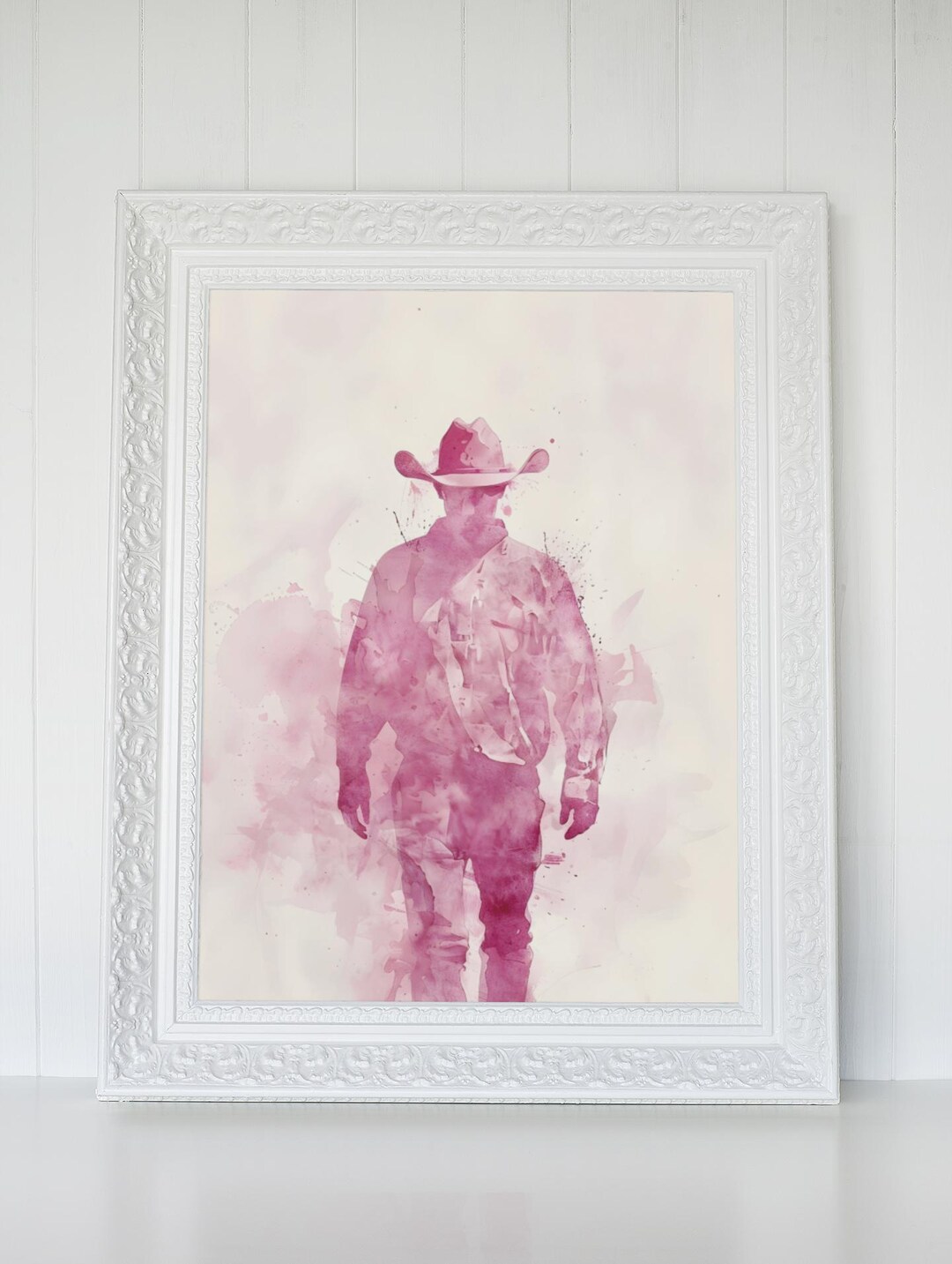 Abstract Cowboy Art: Watercolor Silhouette of Western Man in Pink Tones ...