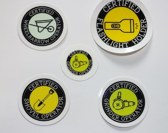 6-pack Funny Hard Hat Stickers Certified SHOVEL OPERATOR Vinyl Round ...