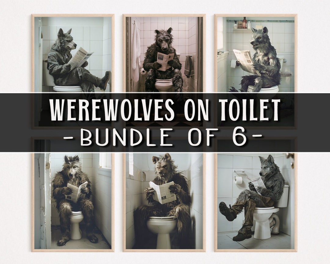 Werewolves Sitting on the Toilet Reading a Newspaper, Bundle of 6 ...