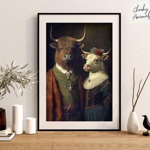 Aristocratic Highland Cow Couple, Funny Animal Art, Renaissance ...