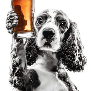 Cocker Spaniel Drinking Beer Art: Funny Dog Lover Print (digital ...