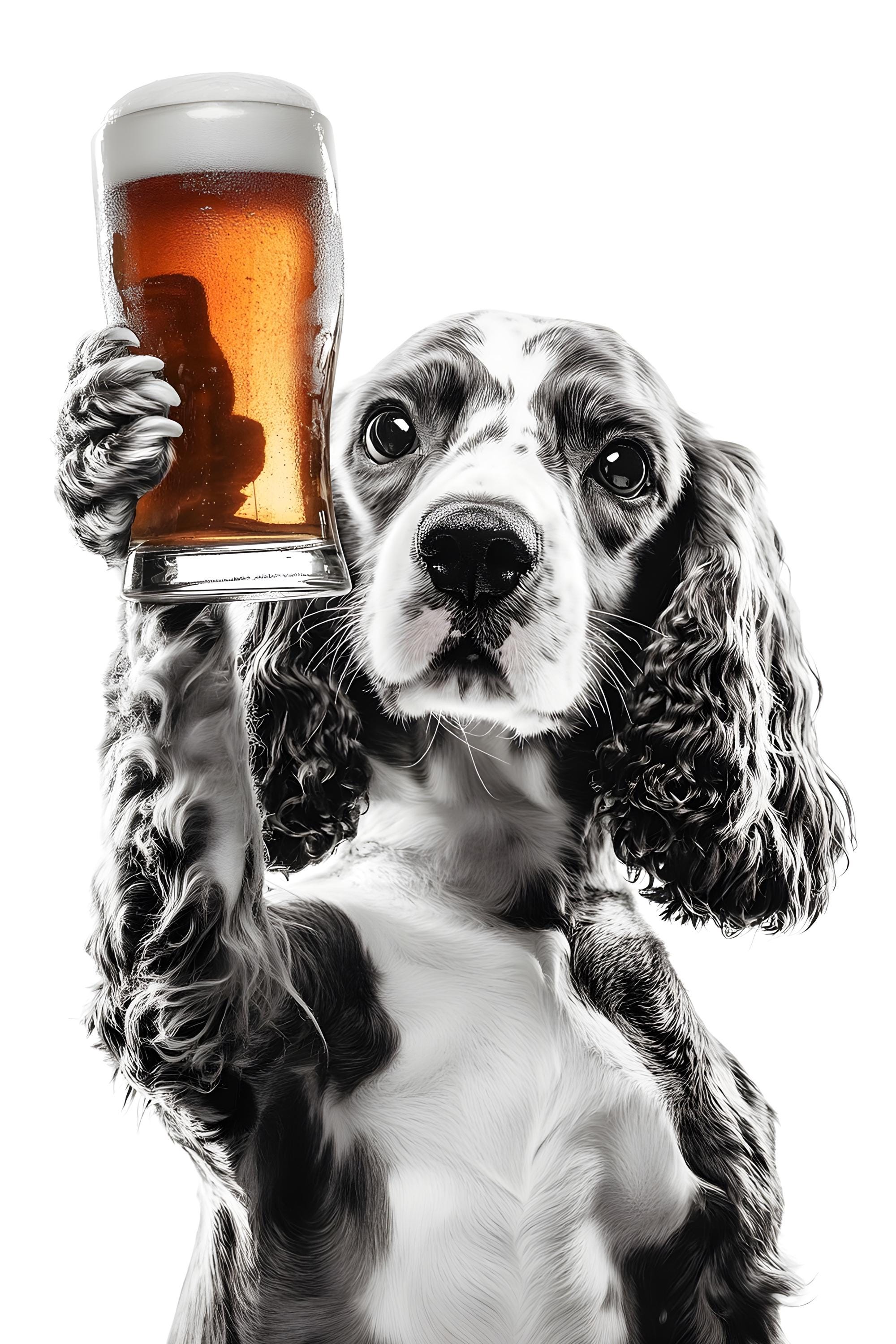 Cocker Spaniel Drinking Beer Art: Funny Dog Lover Print (digital ...