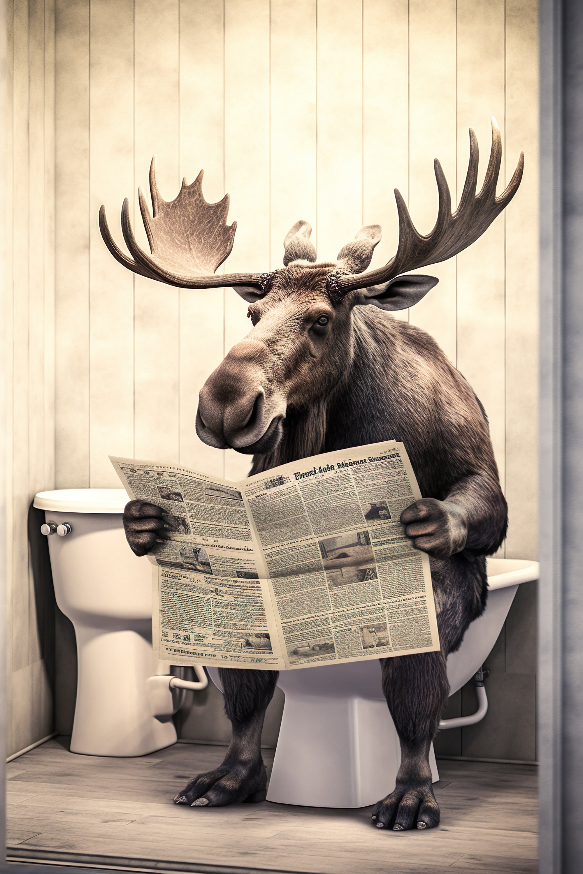 Moose on Toilet Print: Funny Bathroom Wall Art (digital Download ...
