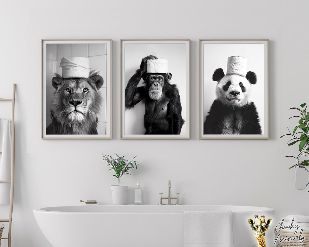 Funny Animal Bathroom Art Prints: Lion, Monkey, Panda (digital Download ...