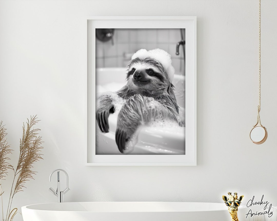 Sloth Bubble Bath Print: Funny Bathroom Animal Photograph (digital ...