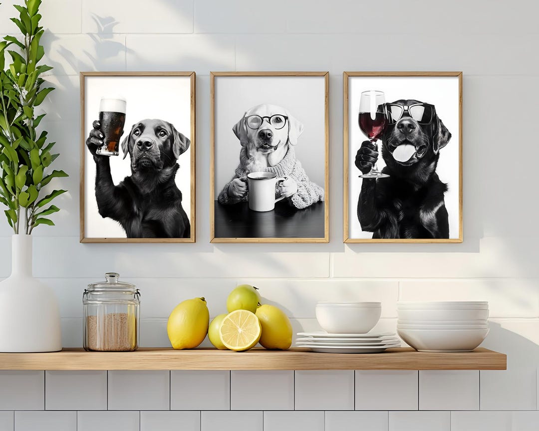 Labrador Dog Wall Art Bundle, Funny Kitchen Decor, Cute Labrador ...