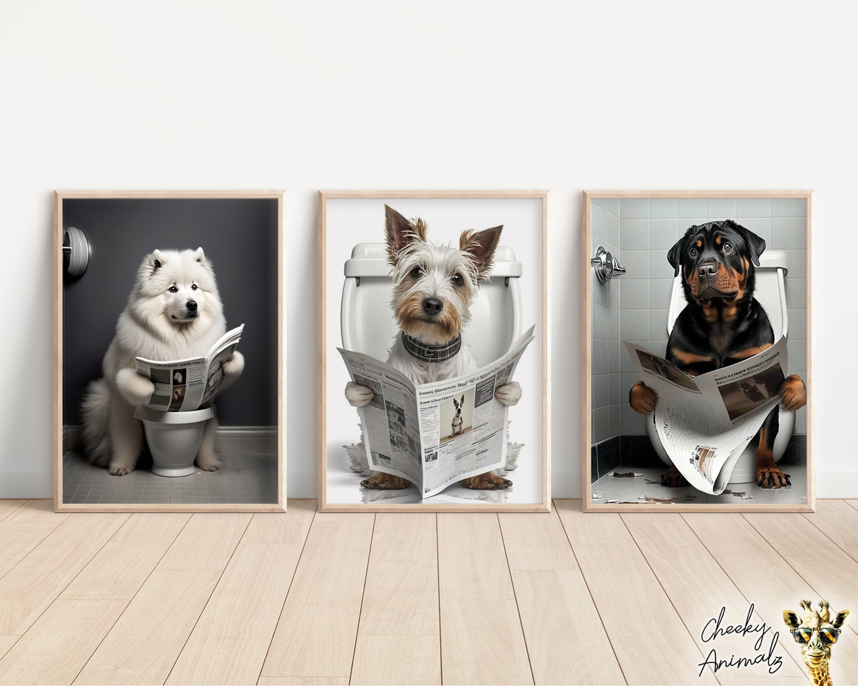 Dogs Sitting on the Toilet Reading a Newspaper Bundle of 3 - Etsy