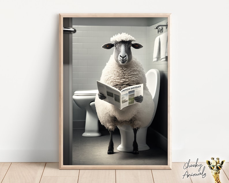 Sheep Sitting on the Toilet Reading a Newspaper Funny - Etsy