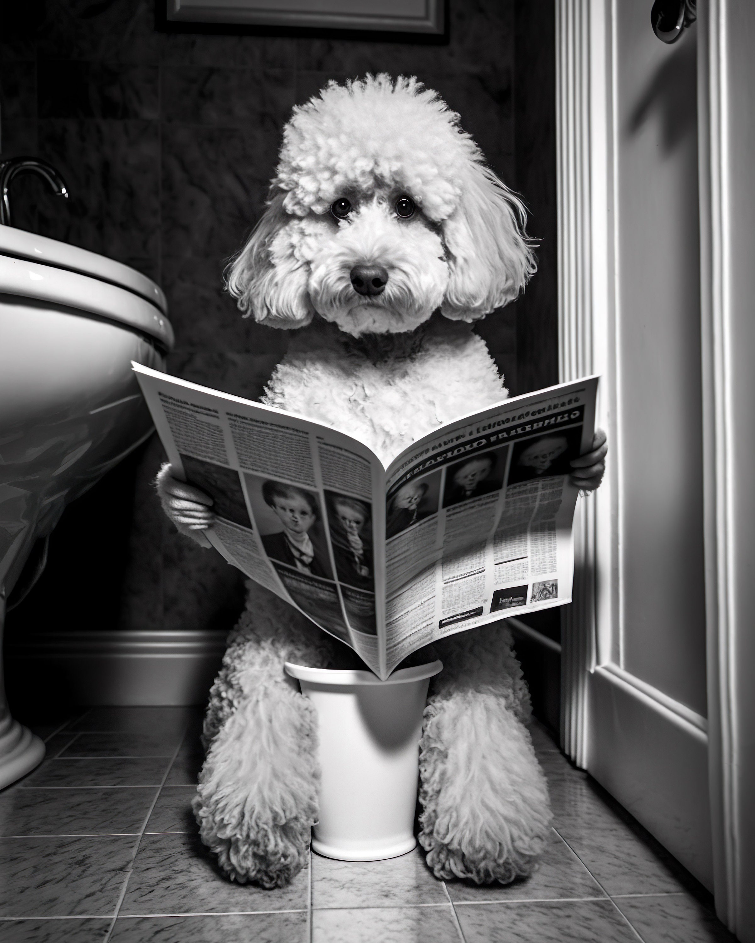 Poodle Sitting on the Toilet Reading a Newspaper Funny - Etsy