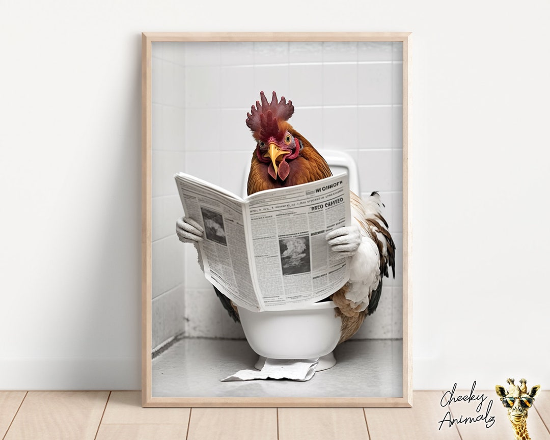 Funny Chicken Bathroom Print: Animals on Toilet Wall Art (digital Print ...