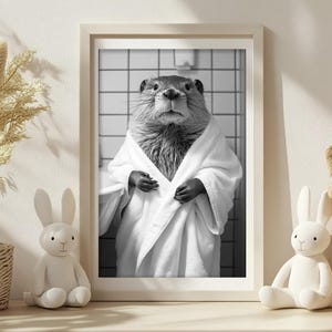 Funny Beaver Wall Art Bundle of 5, Cute Animal Bathroom Photo Print Set, Beaver on Toilet, Bath ...