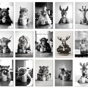 Funny Animals Drinking Coffee Print Set: Kitchen Wall Art (digital ...
