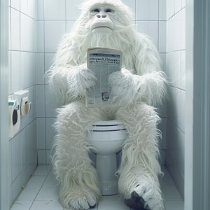Funny Yeti Bathroom Print: Mythical Creature on Toilet Wall Art ...