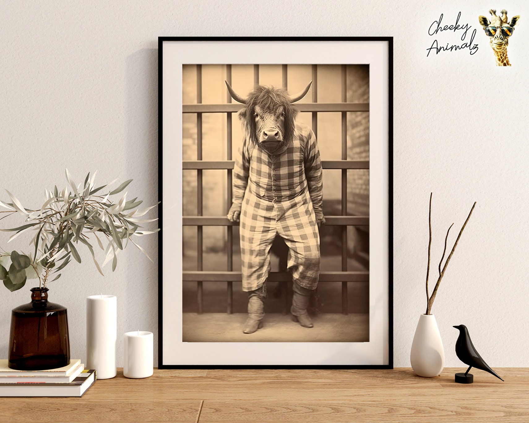 Highland Cow in Prison Wearing a Striped Suit Funny Vintage - Etsy