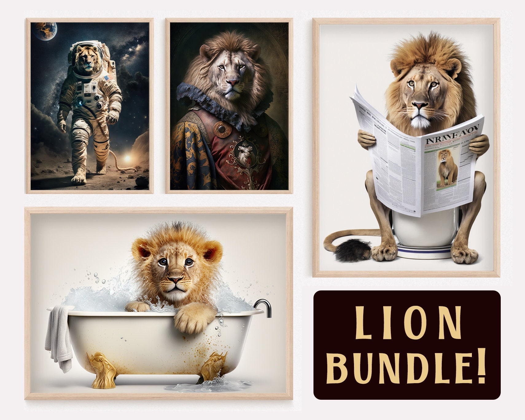 Funny Lion Bundle Funny Printable Animal Wall Art Astronaut - Etsy