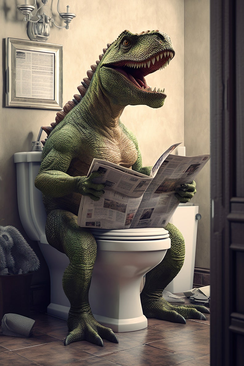 T-rex Sitting on the Toilet Reading a Newspaper Funny - Etsy