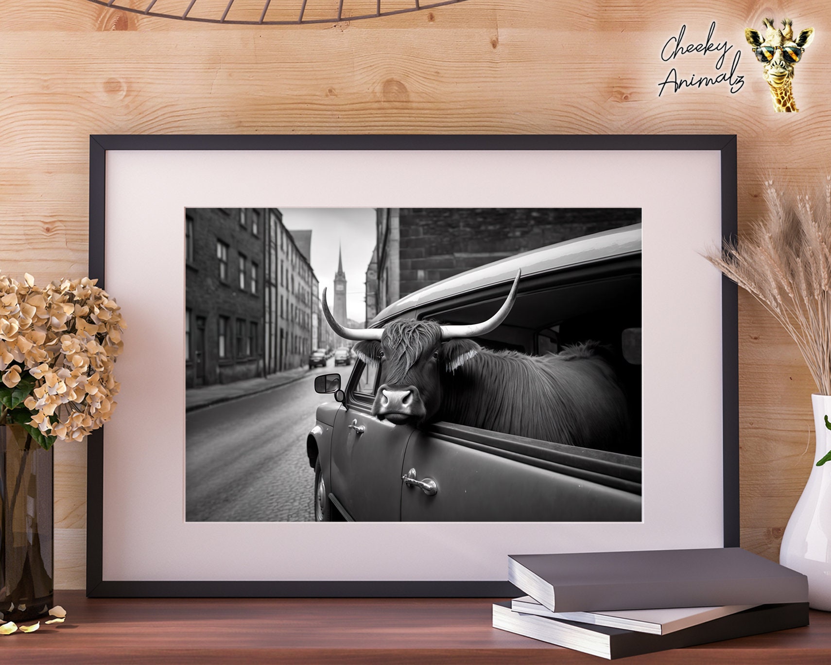 Highland Cow Riding in a Car in New York City Bundle of 4 - Etsy