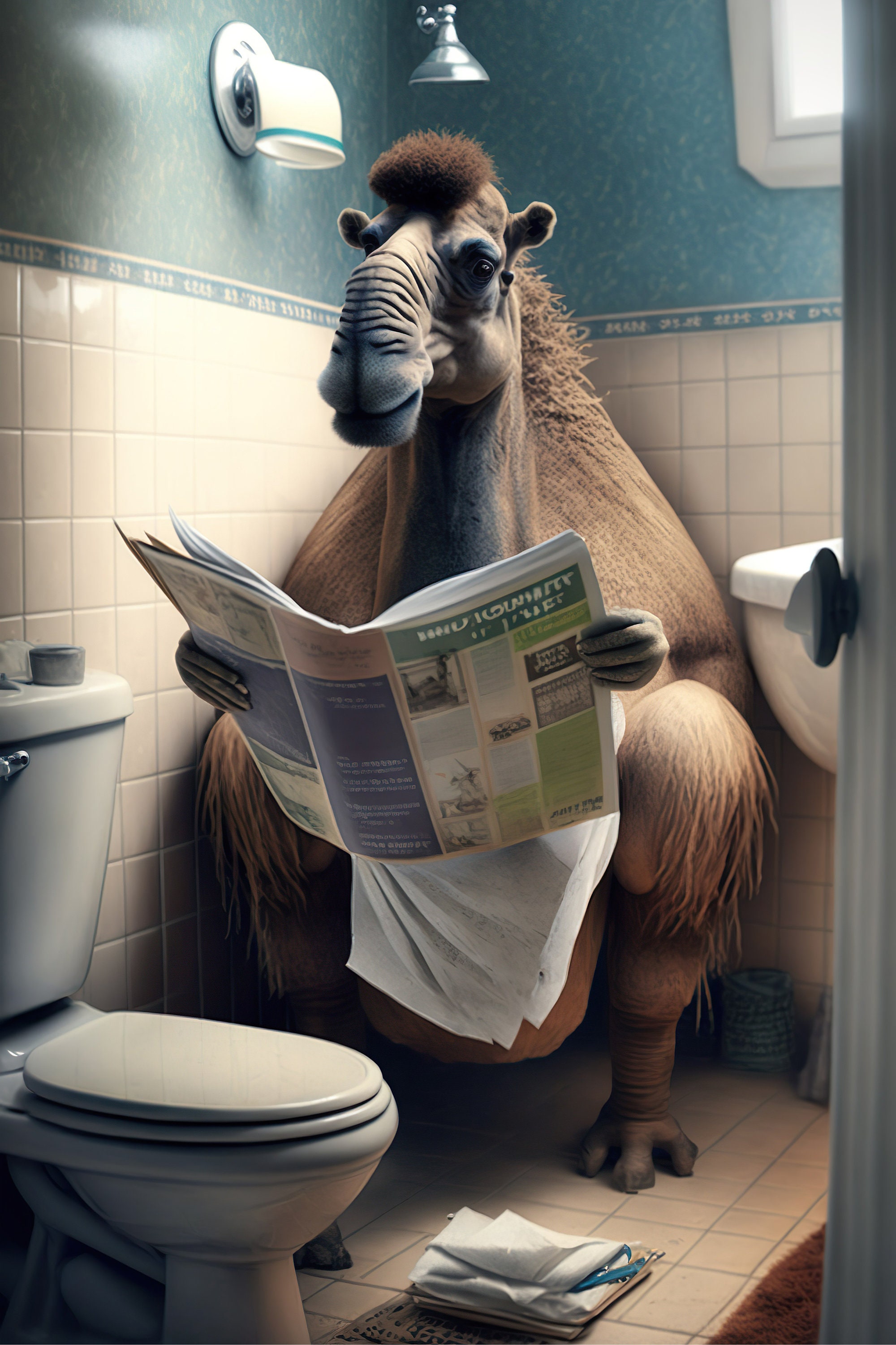 Camel Sitting on the Toilet Reading a Newspaper Funny - Etsy