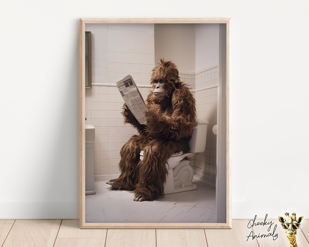 Sasquatch Sitting on the Toilet Reading a Newspaper, Funny Bigfoot ...