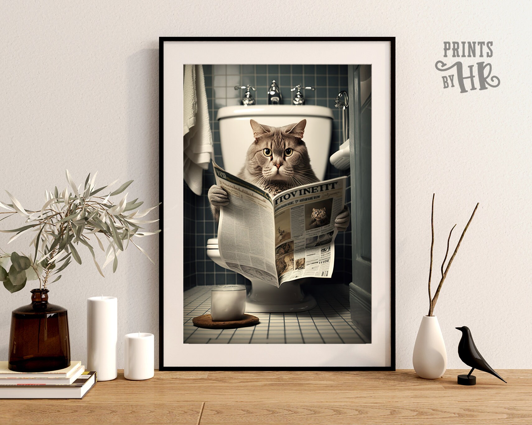 Funny Cat Bathroom Print: Animals on Toilet Wall Art (digital Print) - Etsy