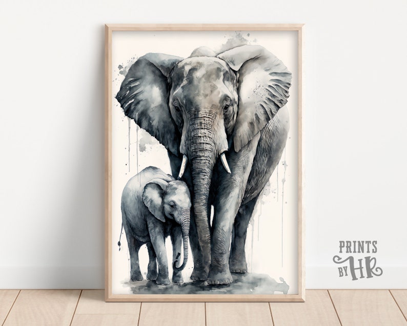Mama and Baby Elephant Watercolor Print: Nursery Decor (digital Art) - Etsy