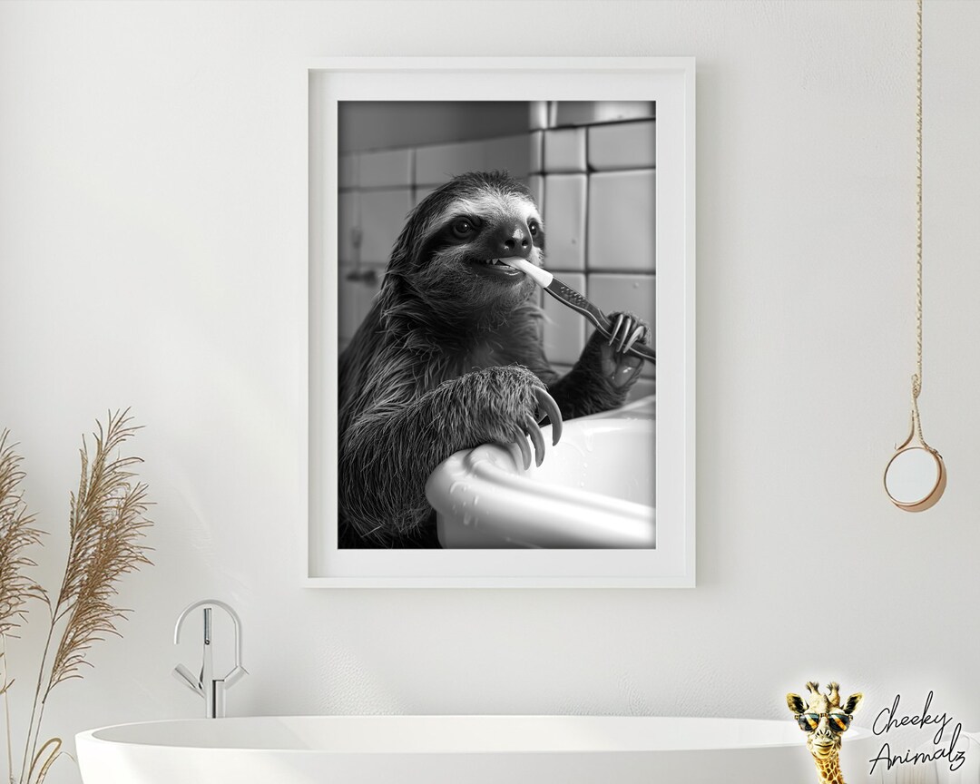 Funny Sloth Bathroom Art: Vintage Style Animal Print (digital Download ...