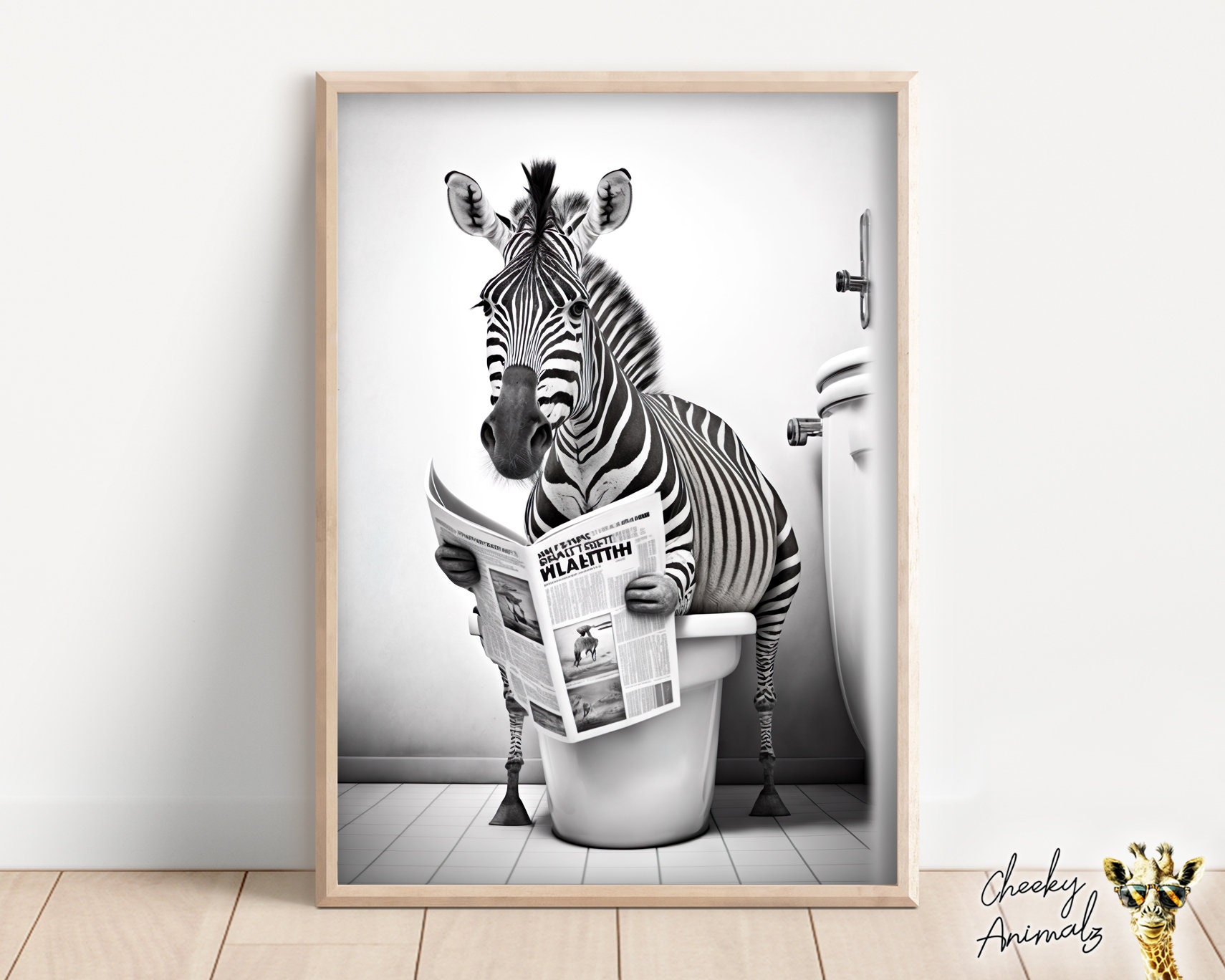 Zebra Sitting on the Toilet Reading a Newspaper Funny - Etsy