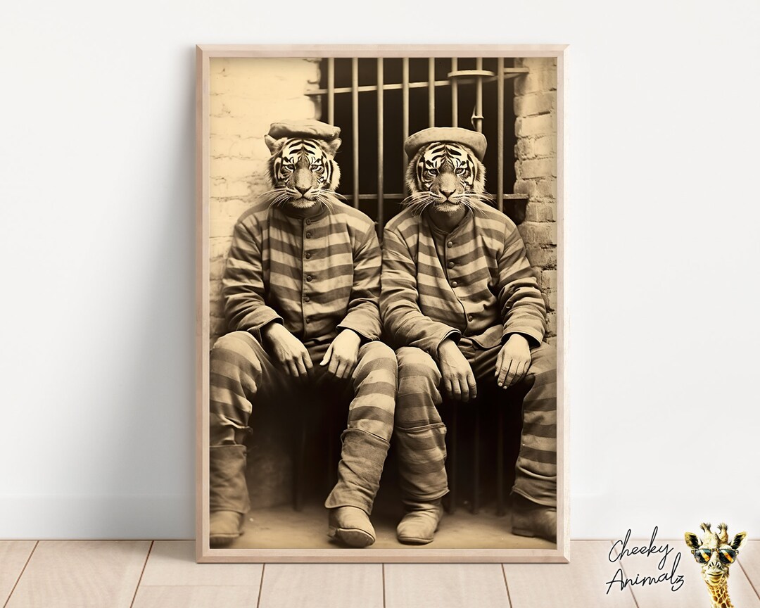 Funny Tiger Prison Print: Vintage Animal Photo, Retro Wall Art (digital ...