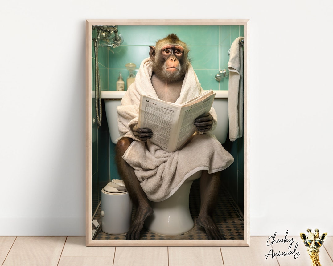 Capuchin Monkey Sitting on the Toilet Reading a Newspaper, Funny ...