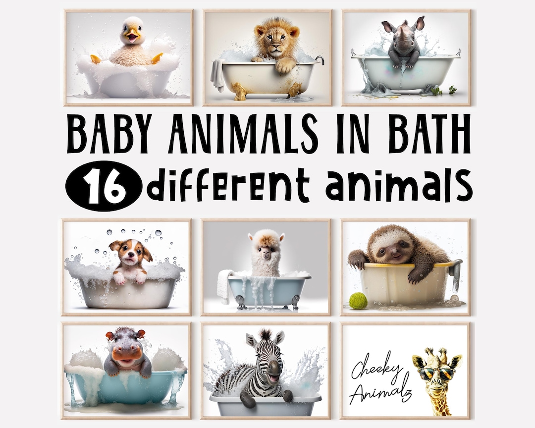 Baby Animals in Bathtub Taking a Bath, Bundle of 16, Funny Animal ...