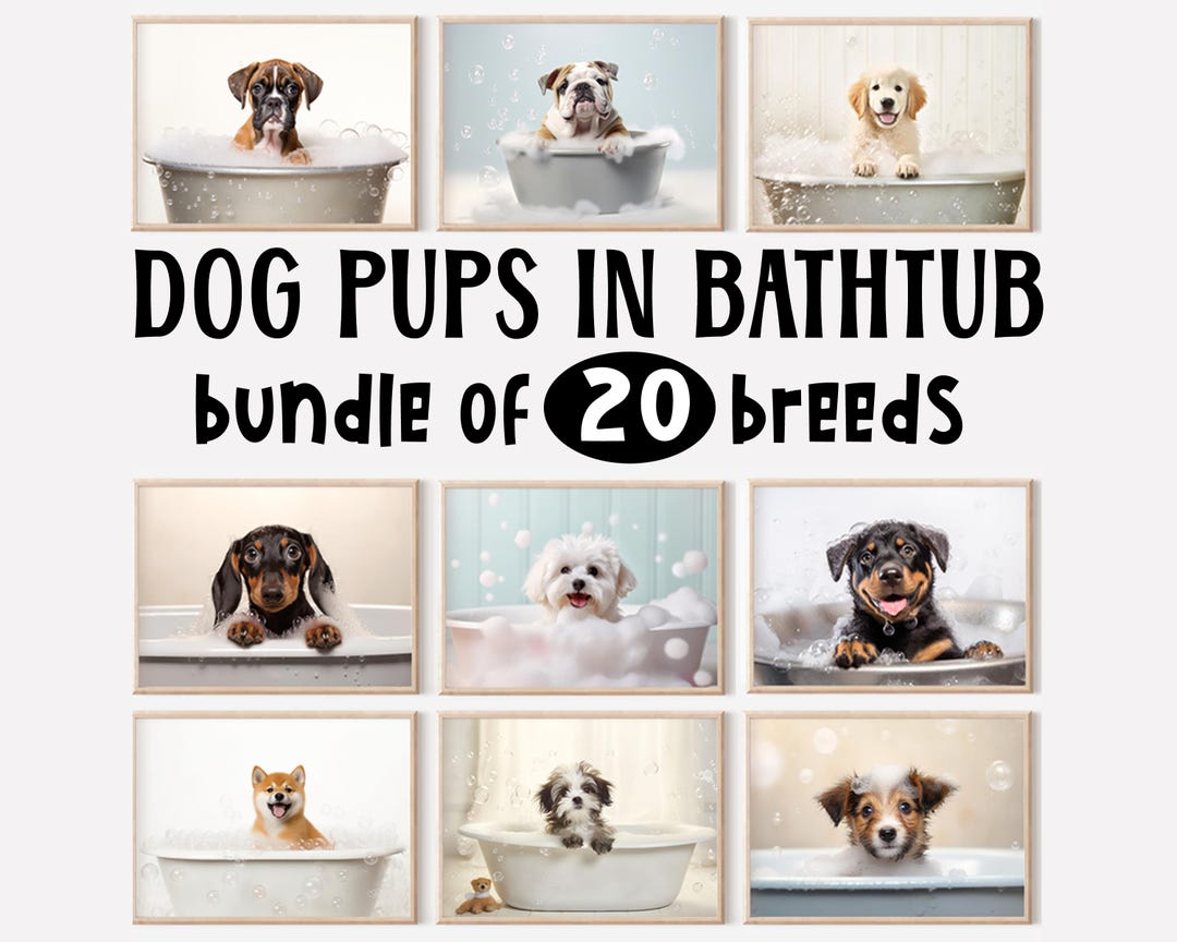 Dog Pups in Bathtub, Bundle of 20, Dogs in Bubble Bath, Funny Animal ...