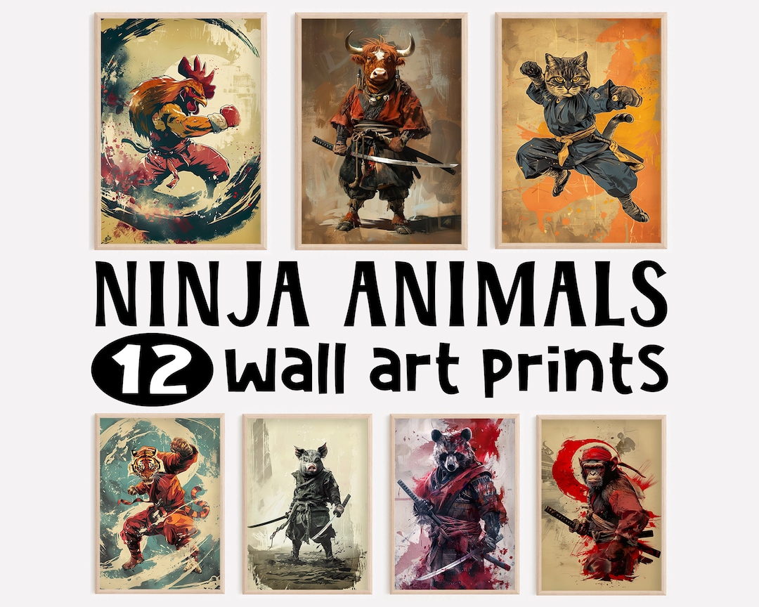 Ninja Animals Art Prints: Funny Martial Arts Decor (digital Download ...