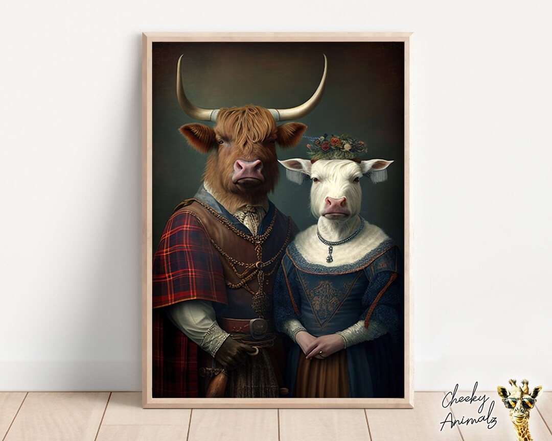 Aristocratic Highland Cow Couple, Funny Animal Art, Renaissance ...